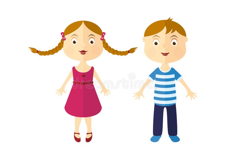 Tecknad Filmflicka Och Pojke Vektor Illustrationer - Illustration av ...