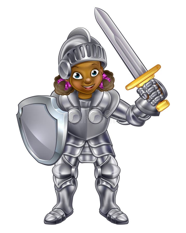 Tecknad flicka riddare vektor illustrationer. Illustration av olikt ...