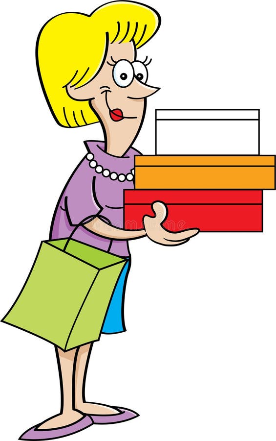 Tecknade Kvinnor Som Håller Paket Vektor Illustrationer - Illustration ...