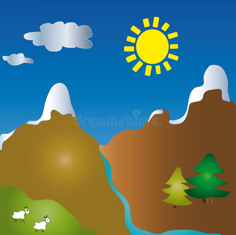 Tecknad landskap med berg stock illustrationer. Illustration av kull ...