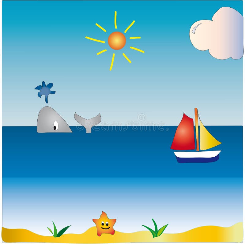 Tecknad Naturlandskap Hav vektor illustrationer. Illustration av natur ...