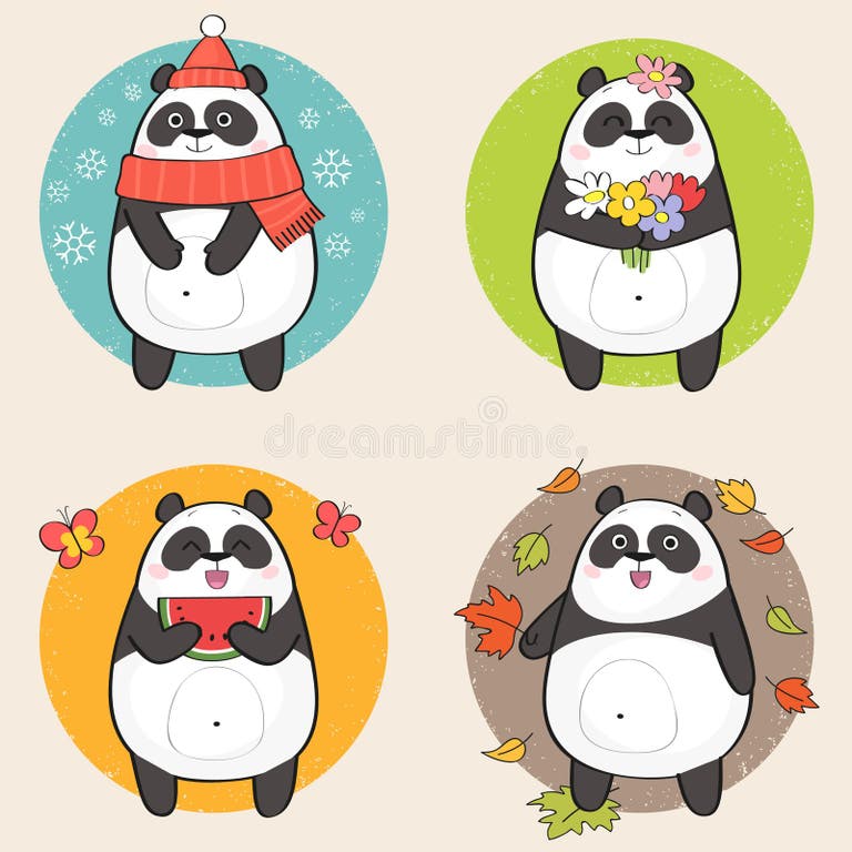 Tecknad Panda vektor illustrationer. Illustration av höst - 102350021