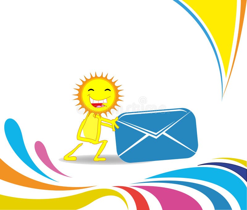 Tecknad Filmsolen Flyttar Ett Stort Kuvert Vektor Illustrationer ...