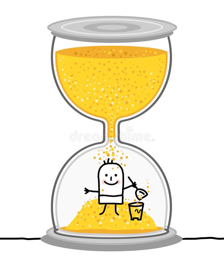 Tecknad Filmunge I Ett Stort Timglas Vektor Illustrationer ...