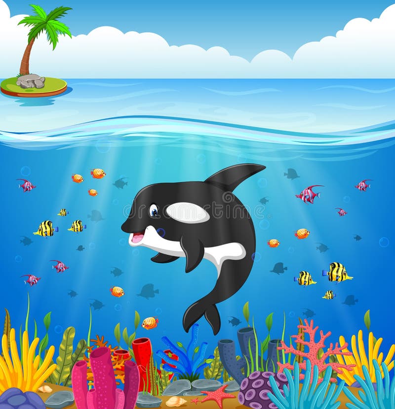 Tecknad Filmval Under Havet Vektor Illustrationer - Illustration av ...