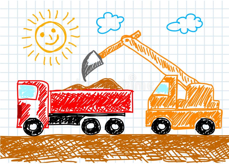 Rolig Lastbil-kran Och Solen Vektor Illustrationer - Illustration av ...