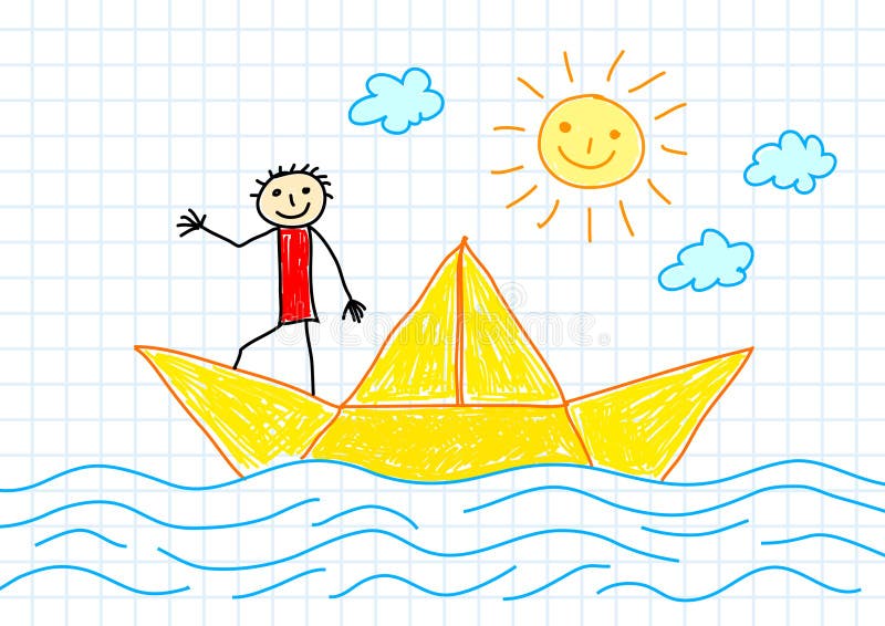 Barns Teckning Av Familjen I Natur Vektor Illustrationer - Illustration ...