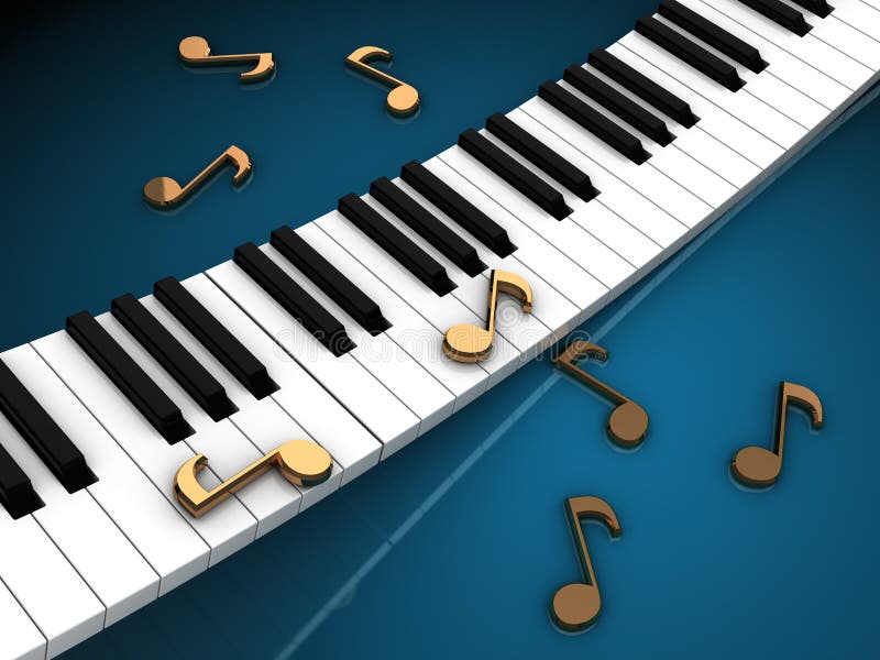 Extracto Del Teclado De Piano Con Las Notas Musicales De Oro Stock de ...
