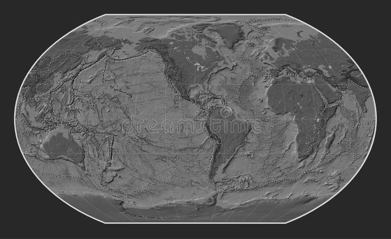 Tectonic Plate Boundaries on the World Bilevel Map - -90 PM. Kav Stock ...