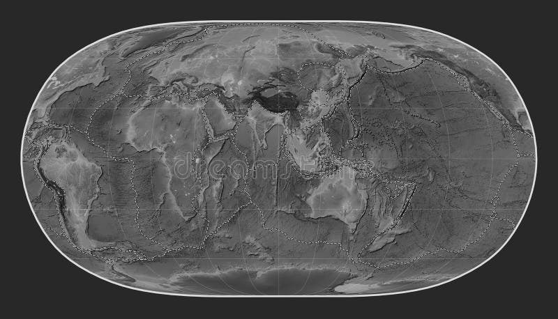 Tectonic Plate Boundaries on the World Grayscale Map - 90 PM. Na Stock ...
