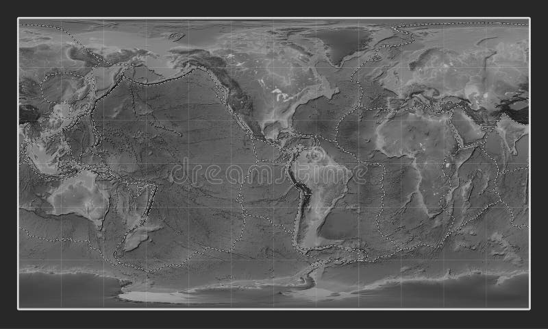 Tectonic Plate Boundaries on the World Grayscale Map - -90 PM. P Stock ...