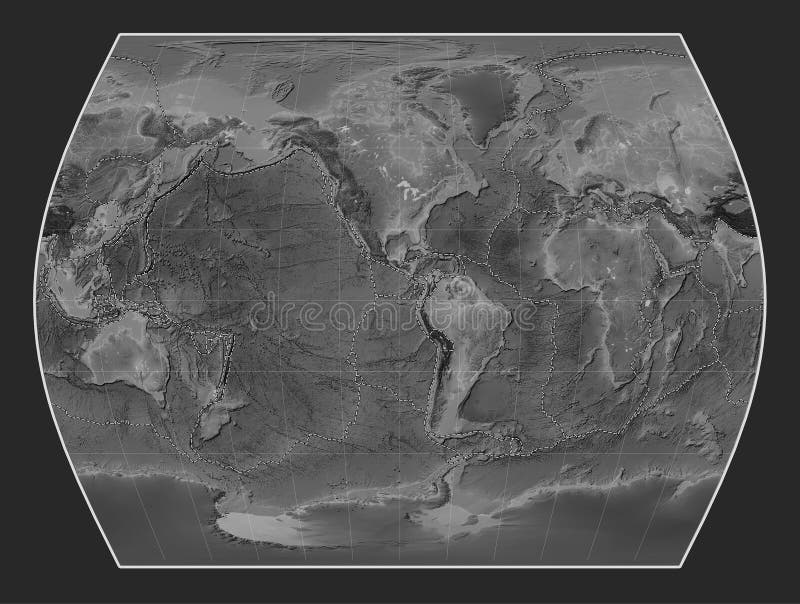Tectonic Plate Boundaries on the World Grayscale Map - -90 PM. T Stock ...