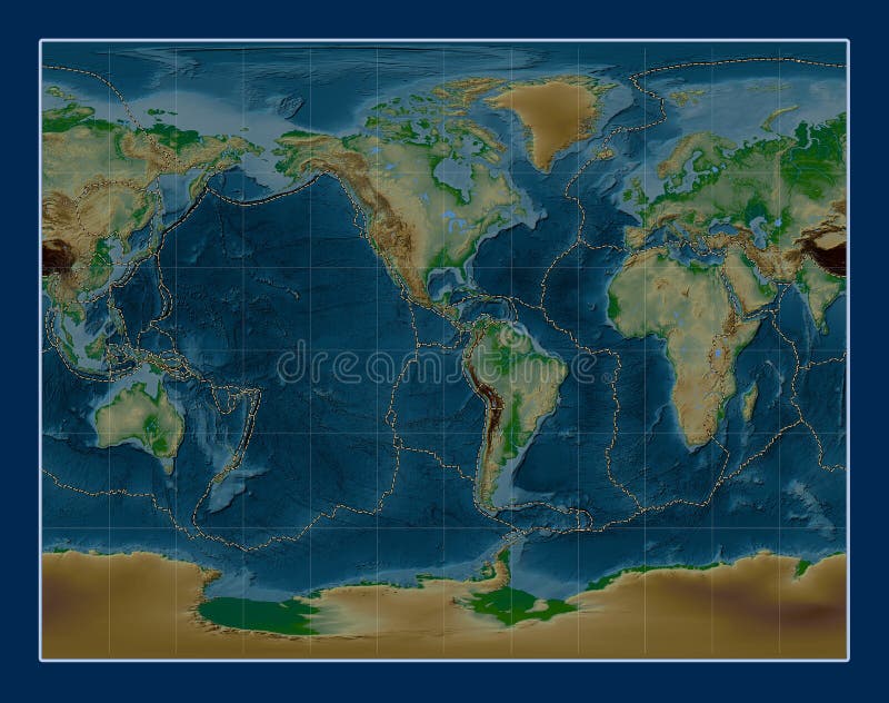 Tectonic Plate Boundaries on the World Physical Map - -90 PM. Ga Stock ...