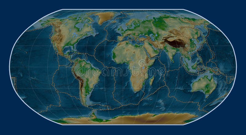 Tectonic Plate Boundaries on the World Physical Map - 0 PM. Robi Stock ...