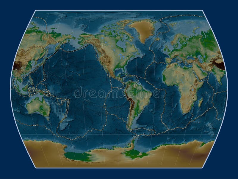 Tectonic Plate Boundaries on the World Physical Map - -90 PM. Ti Stock ...
