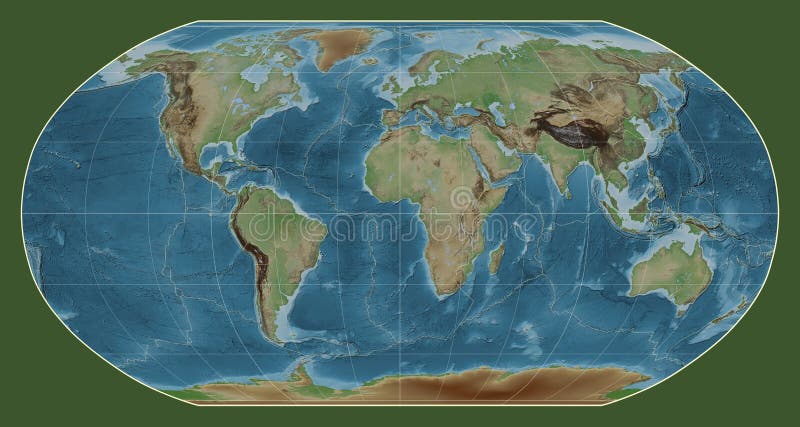 Tectonic Plates. Colored Elevation. Robinson Projection 0 Stock ...