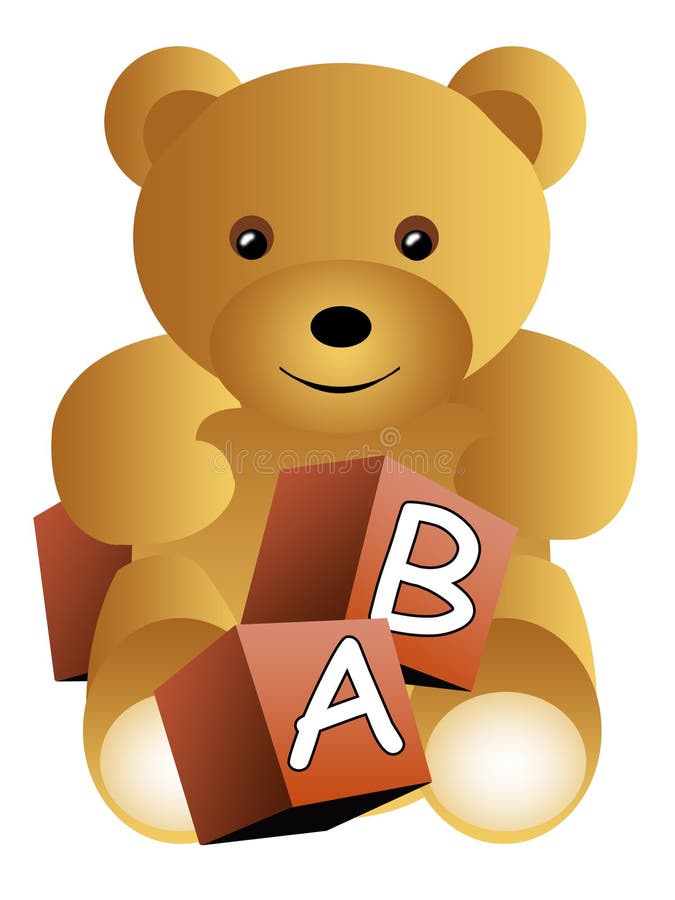 Teddy bear with abc cubes stock illustration. Illustration of childhood ...