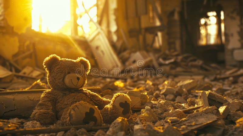 Teddy Bear Amid Rubble stock illustration. Illustration of teddy ...