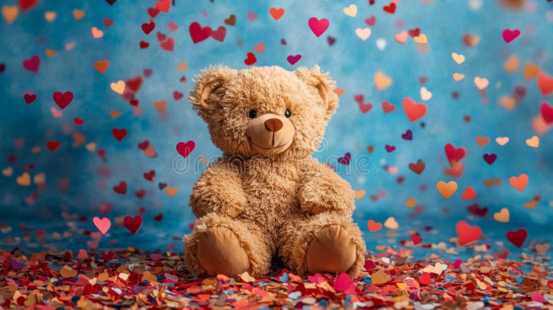 Teddy Bear Amidst Falling Hearts Valentines Day Stock Illustration ...