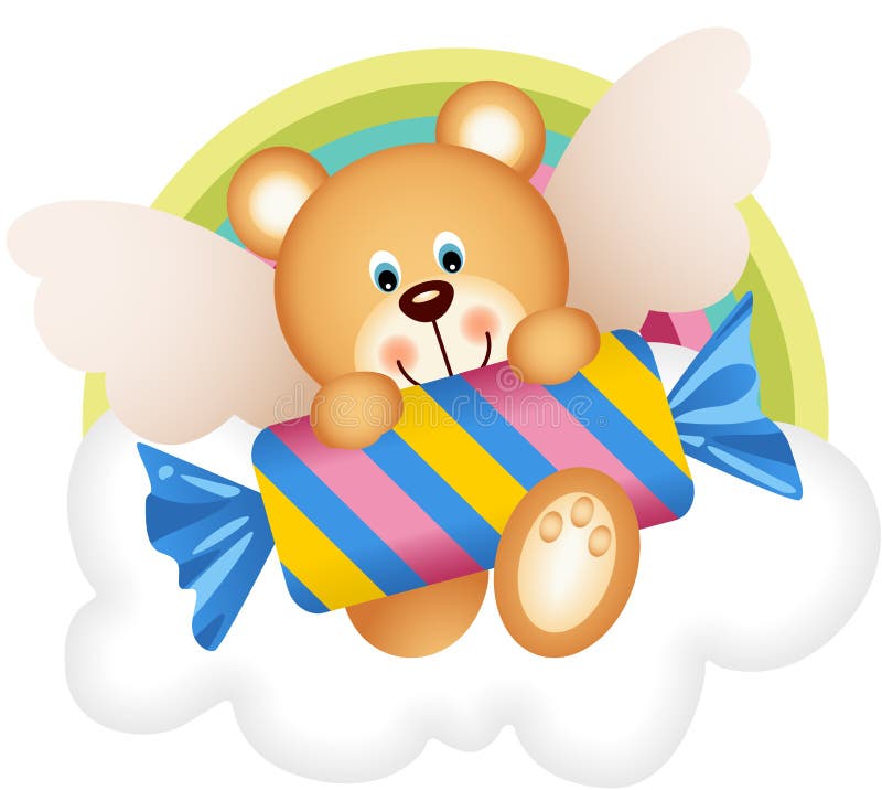 Teddy Bear Angel with Candy on the Cloud Stock Vector - Illustration of ...