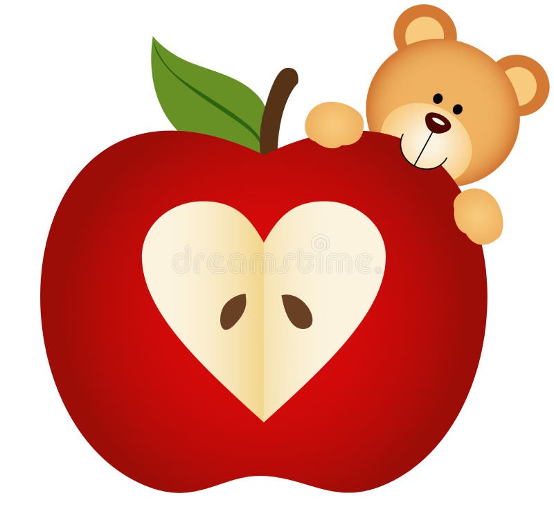 Teddy Bear on Apple stock vector. Illustration of birdie - 36624613
