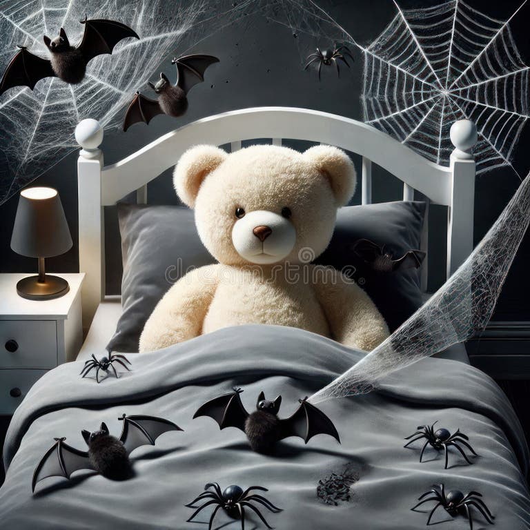 A Teddy Bear among Bats and Spiders. Stock Photo - Image of eerie ...