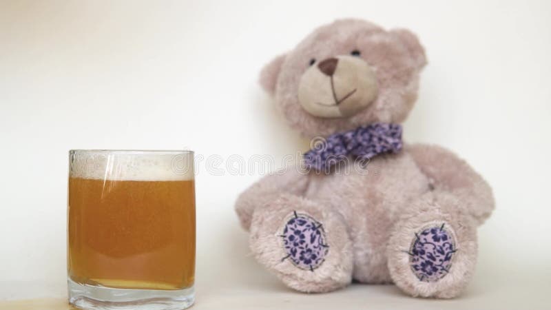 Teddy Bear and Beer, Alcohol and Toy on a White Background Stock Video ...