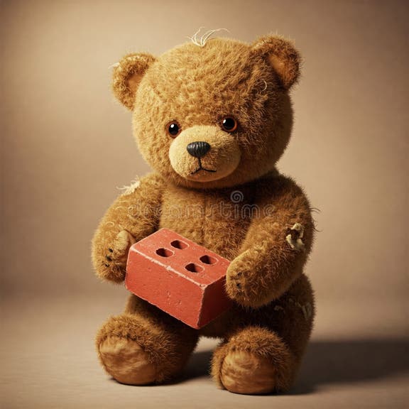 A Teddy Bear with a Brick in Its Paws. Stock Image - Image of broken ...