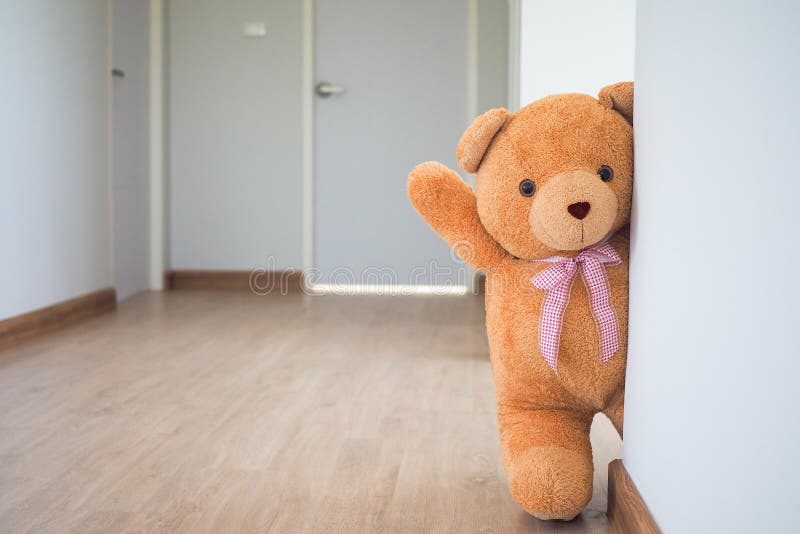 Teddy Bear with Brown Hair Behind Open Door. Background for Kids Play ...