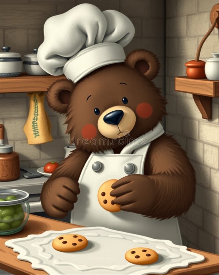 Teddy Bear Chef with Cookies Stock Illustration - Illustration of ...