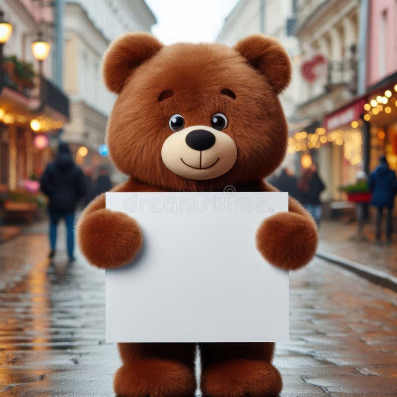 Teddy Bear with a Clean Sign on the Street. Stock Image - Image of ...