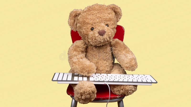 Teddy Bear Typing on Keyboard Stock Video - Video of technology ...