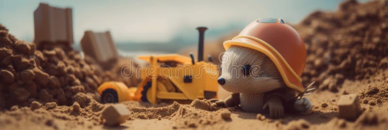 A Teddy Bear in a Construction Helmet Sitting in the Sand. Generative ...