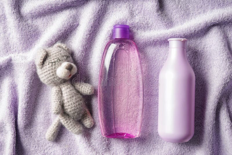 Teddy Bear with Cosmetics for Baby on Soft Towel Stock Image - Image of ...