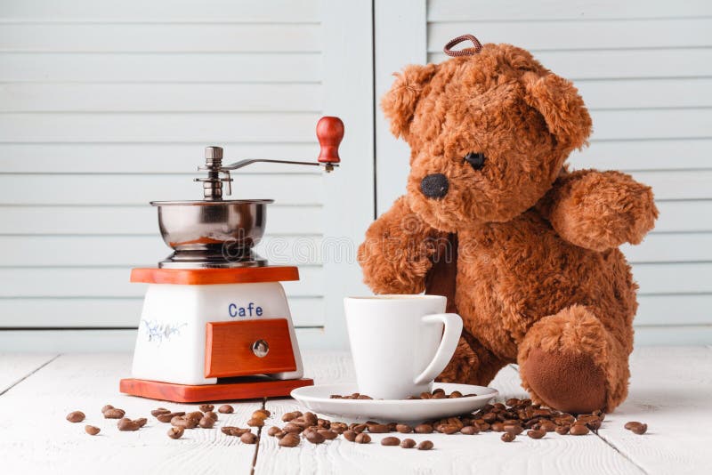 Teddy Bear with Cup of Coffee Stock Photo - Image of closeup, drink ...