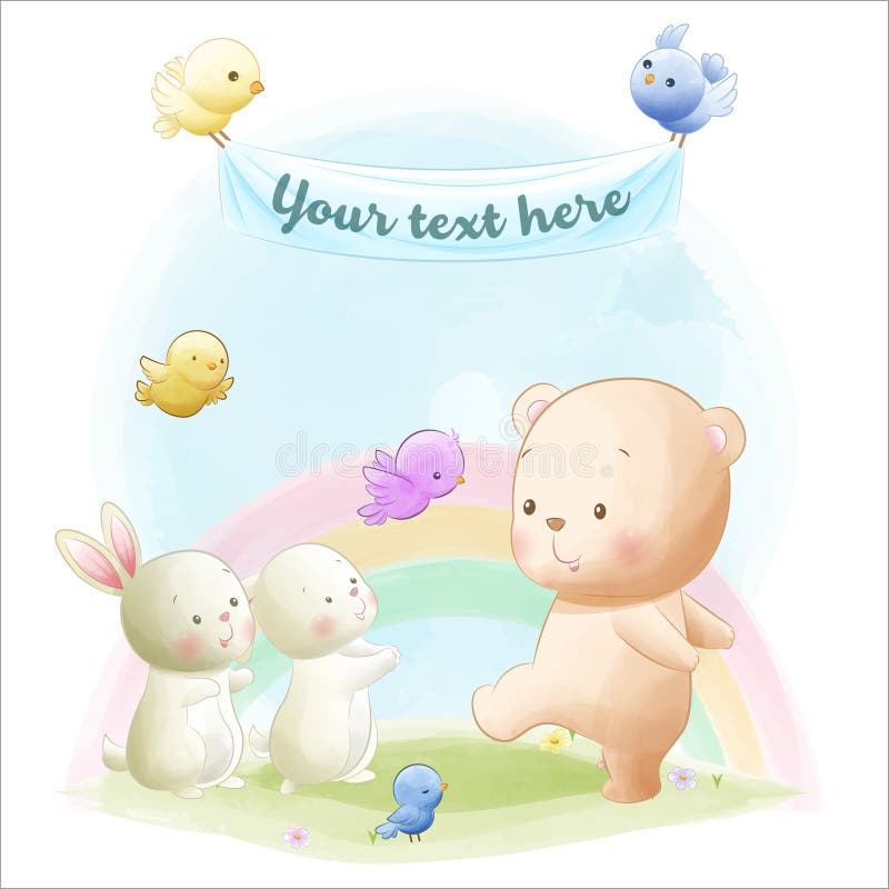 Teddy Bear and Cute Rabbit Illustration Stock Vector - Illustration of ...