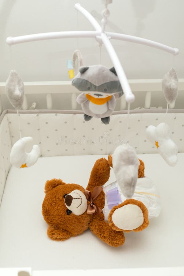 Teddy bear and diapers stock image. Image of birth, gift - 210379921