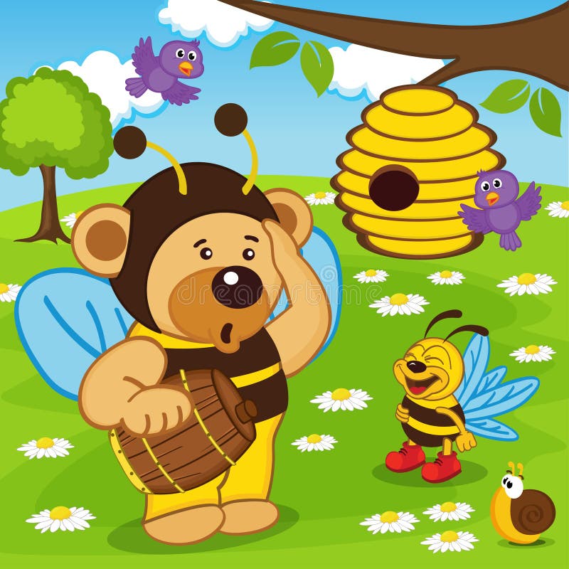 Teddy Bear Dressed As Bee Goes for Honey Stock Vector - Illustration of ...