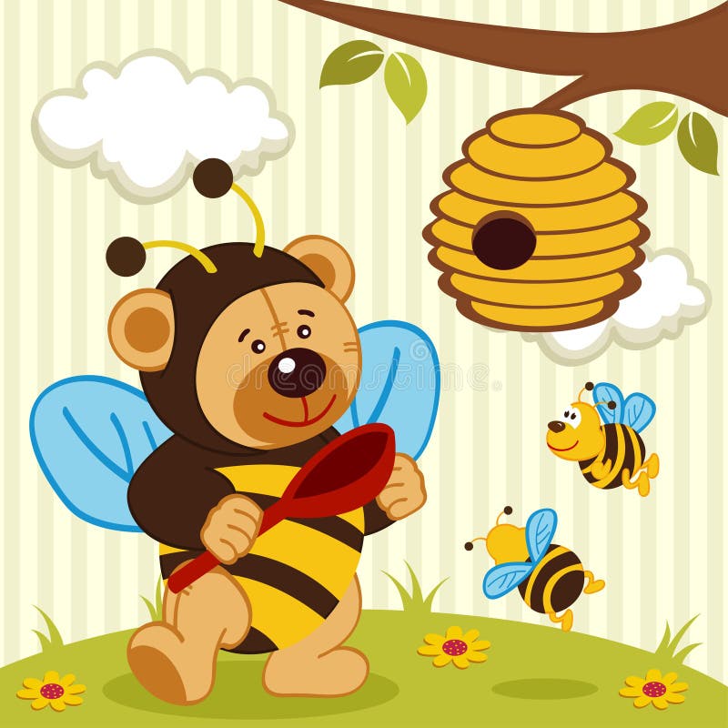 Teddy Bear among Pot of Honey on Meadow Stock Vector - Illustration of ...