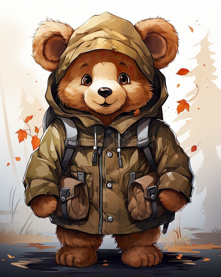 A Teddy Bear Dressed in a Jacket and a Hat with a Backpack. Generative ...
