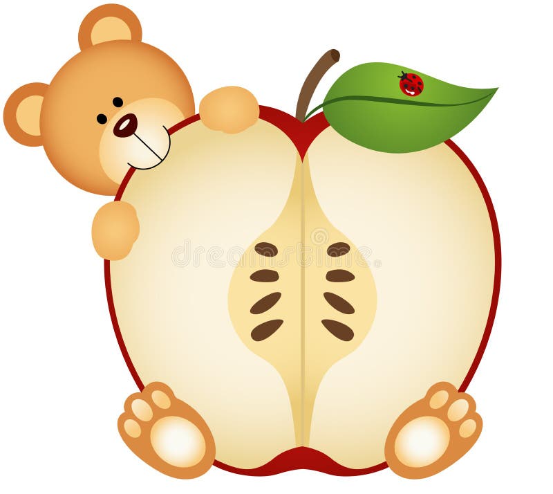 Teddy Bear Eating Apple Sliced Stock Vector - Illustration of animal ...