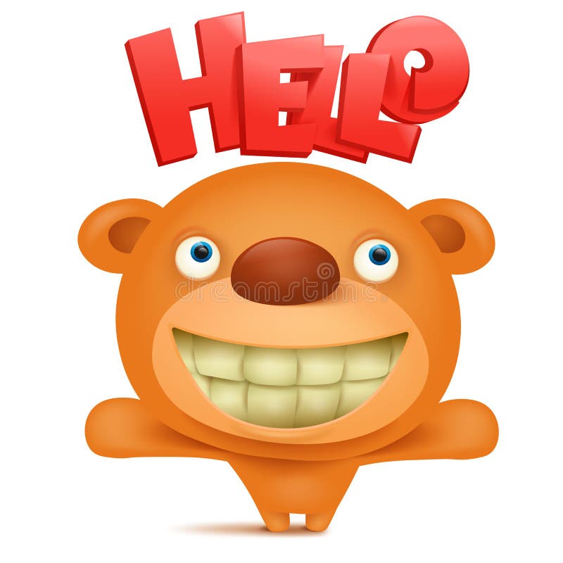 Teddy Bear Emoji Character with Hello Title Stock Illustration ...