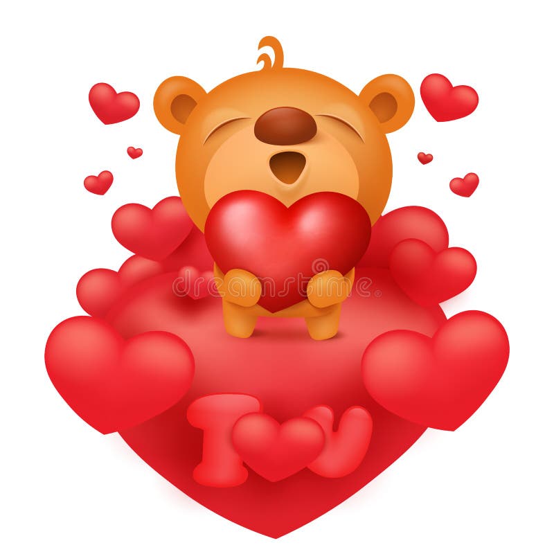 Teddy Bear Emoticon Cartoon Character with Red Hearts Stock ...