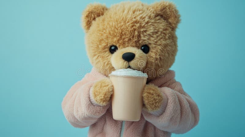 Teddy Bear Enjoying a Creamy Coffee Drink Stock Illustration ...