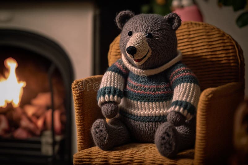 Teddy Bear by the Fireplace Cozy Atmosphere Generative AI Stock ...