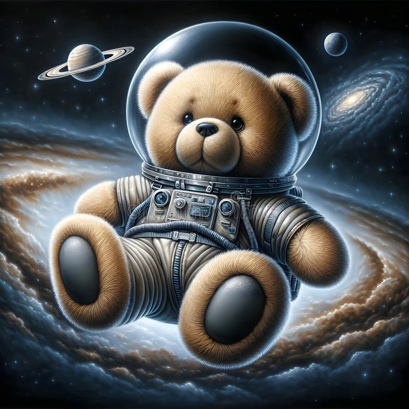 Teddy Bear Astronaut Floating in Outer Space Stock Illustration ...
