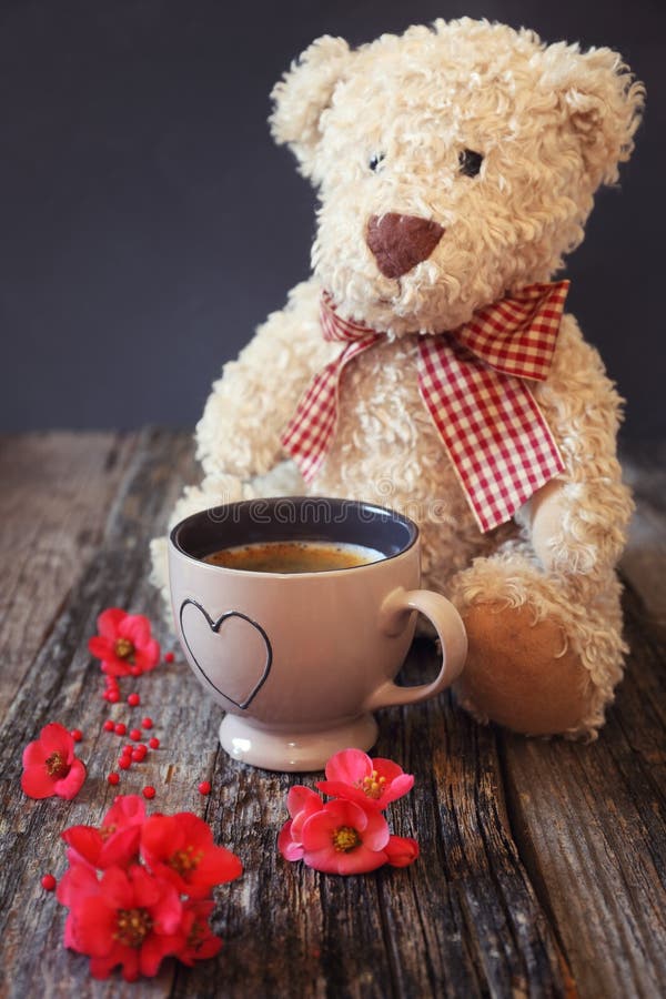Teddy Bear, Flowers and Coffee Stock Photo - Image of coffee, attentive ...