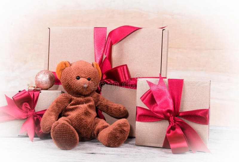 Teddy bear and gift box stock photo. Image of celebration - 116816002