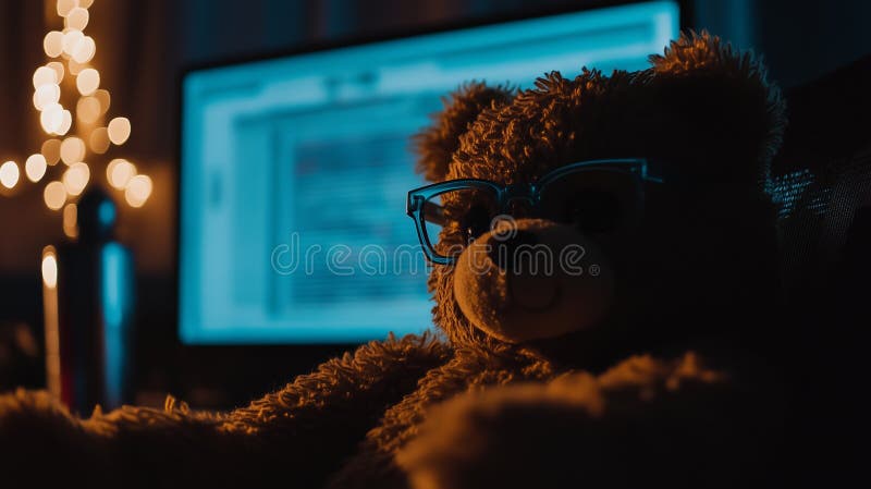 Teddy Bear Glasses Working Computer Night Stock Photos - Free & Royalty ...