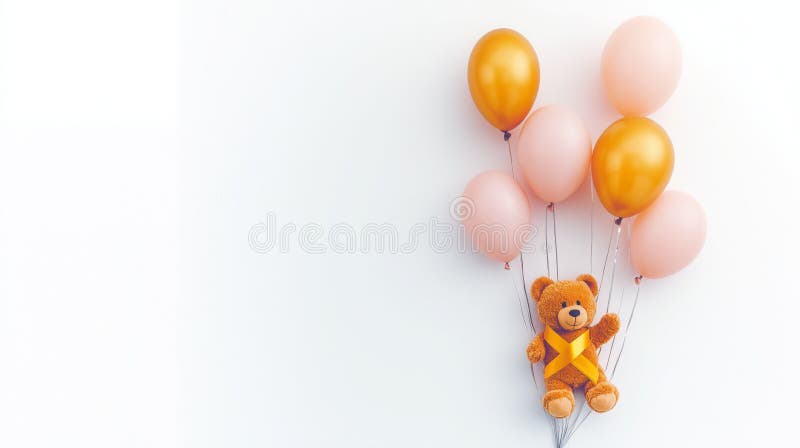 Teddy Bear with Gold Ribbon and Balloons Stock Image - Image of unity ...